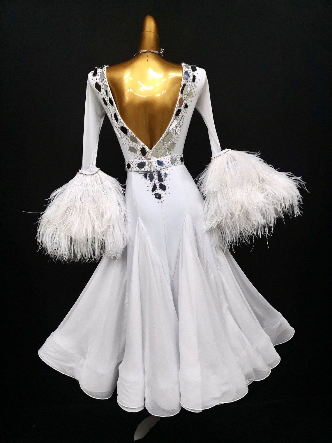 White Ballroom Dance Dress With 2 Types of Streamers White Standard ...