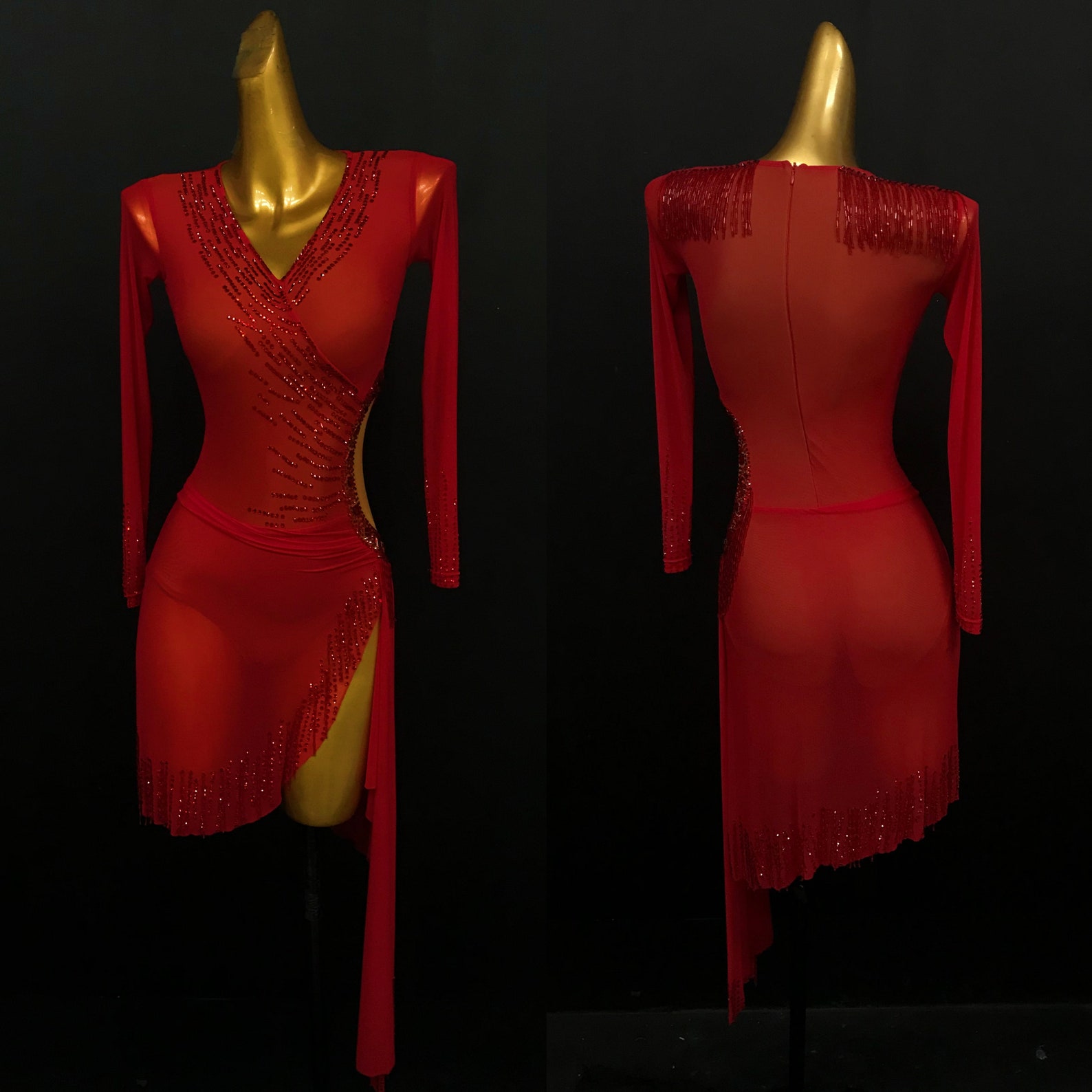 Red Latin Dress Rhythm Dress With Beaded Fringe L0155 - Etsy