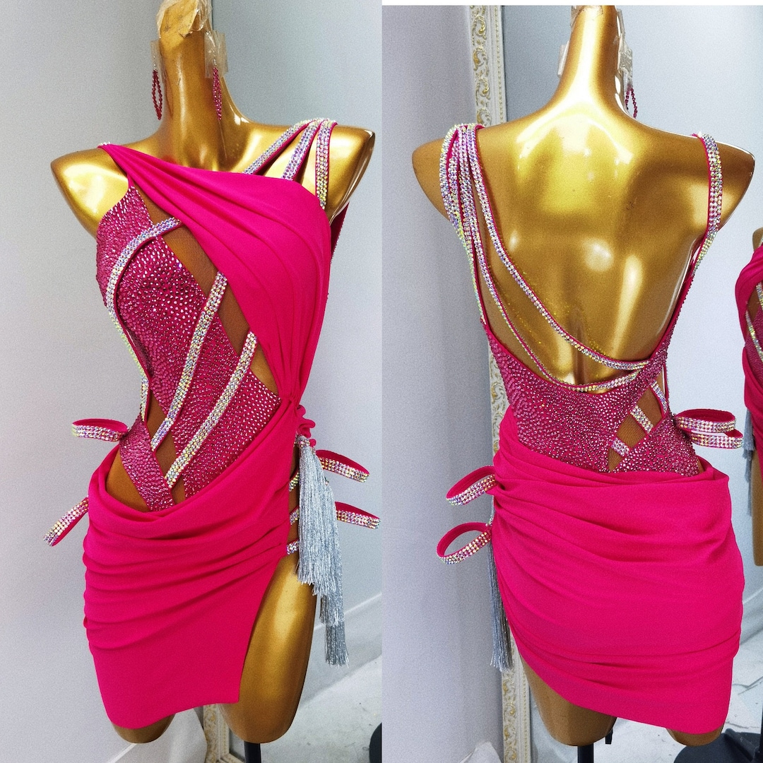 Hot Pink Latin Dance Dress Fuchsia Rhythm Dress With Tassels L0142 - Etsy