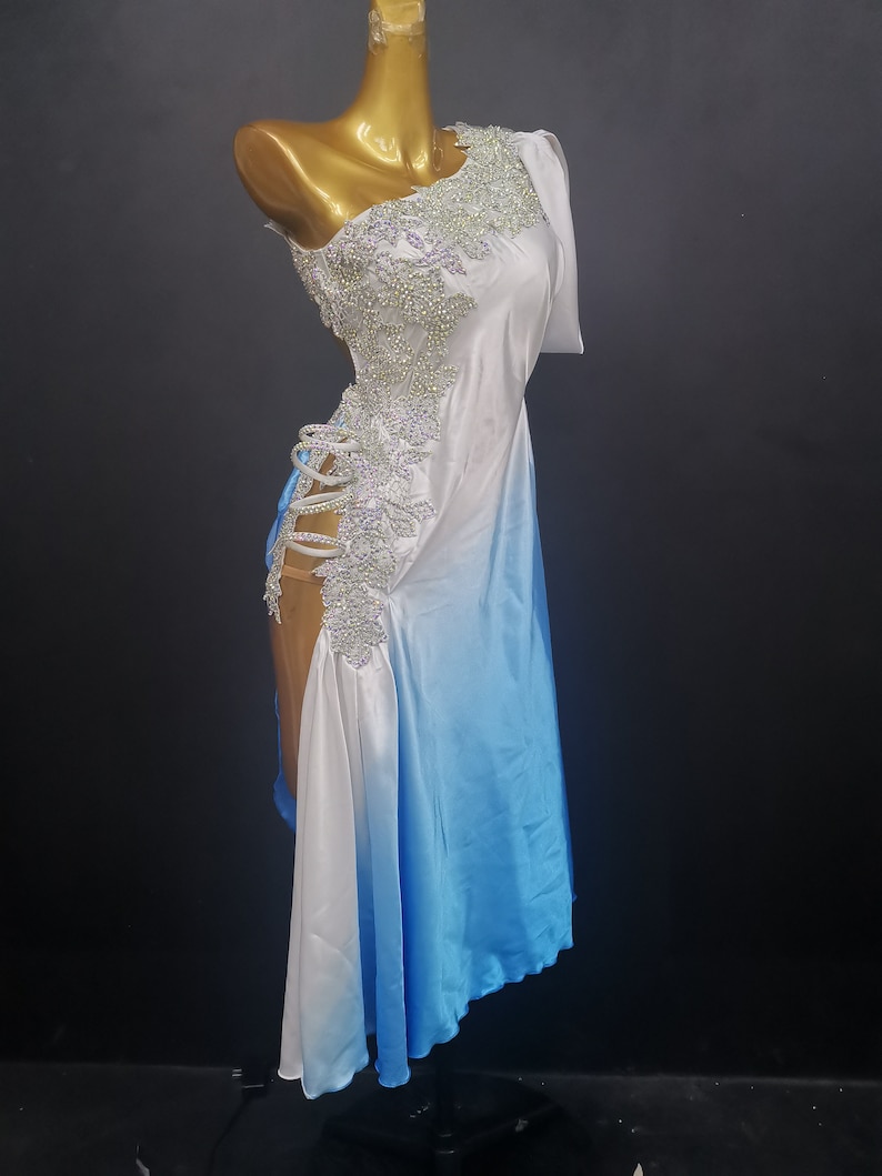 Ombre Blue and White Latin Dress Rhythm Dress With Lace L0123 - Etsy