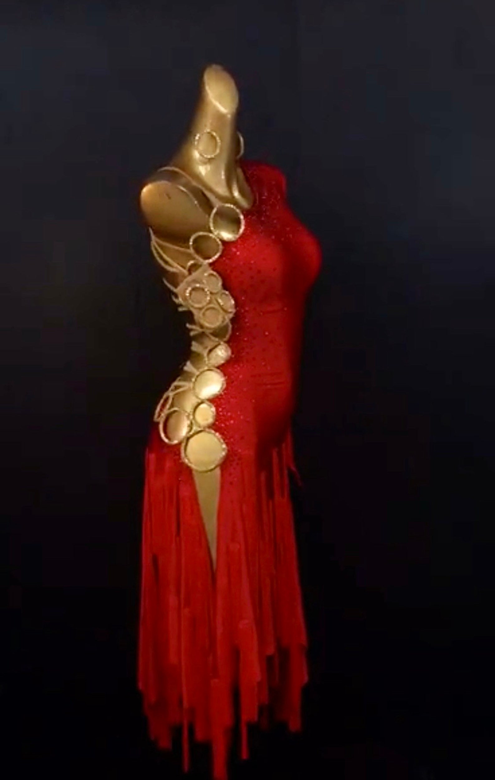 Red Latin Dance Dress With Fringe and Rings Red Rhythm Dress With Open ...