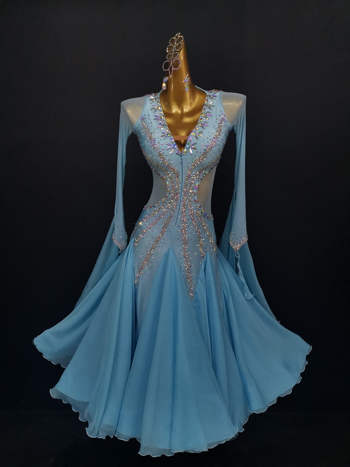 Light Blue Sparkling Ballroom Dance Dress Smooth Dress Standard Dress ...