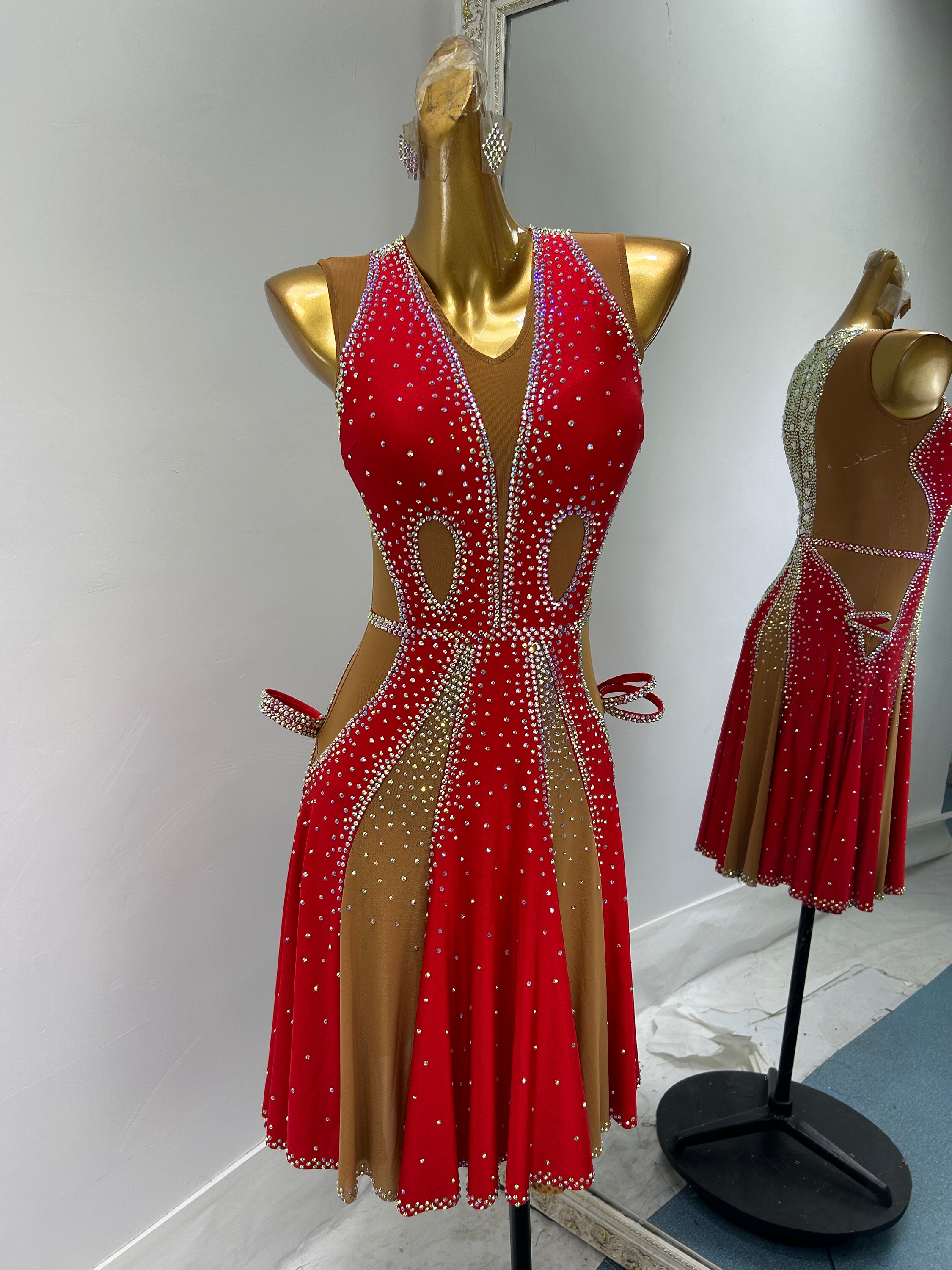 Red Latin Dance Dress Red Rhythm Dress With Crystals L0140 - Etsy