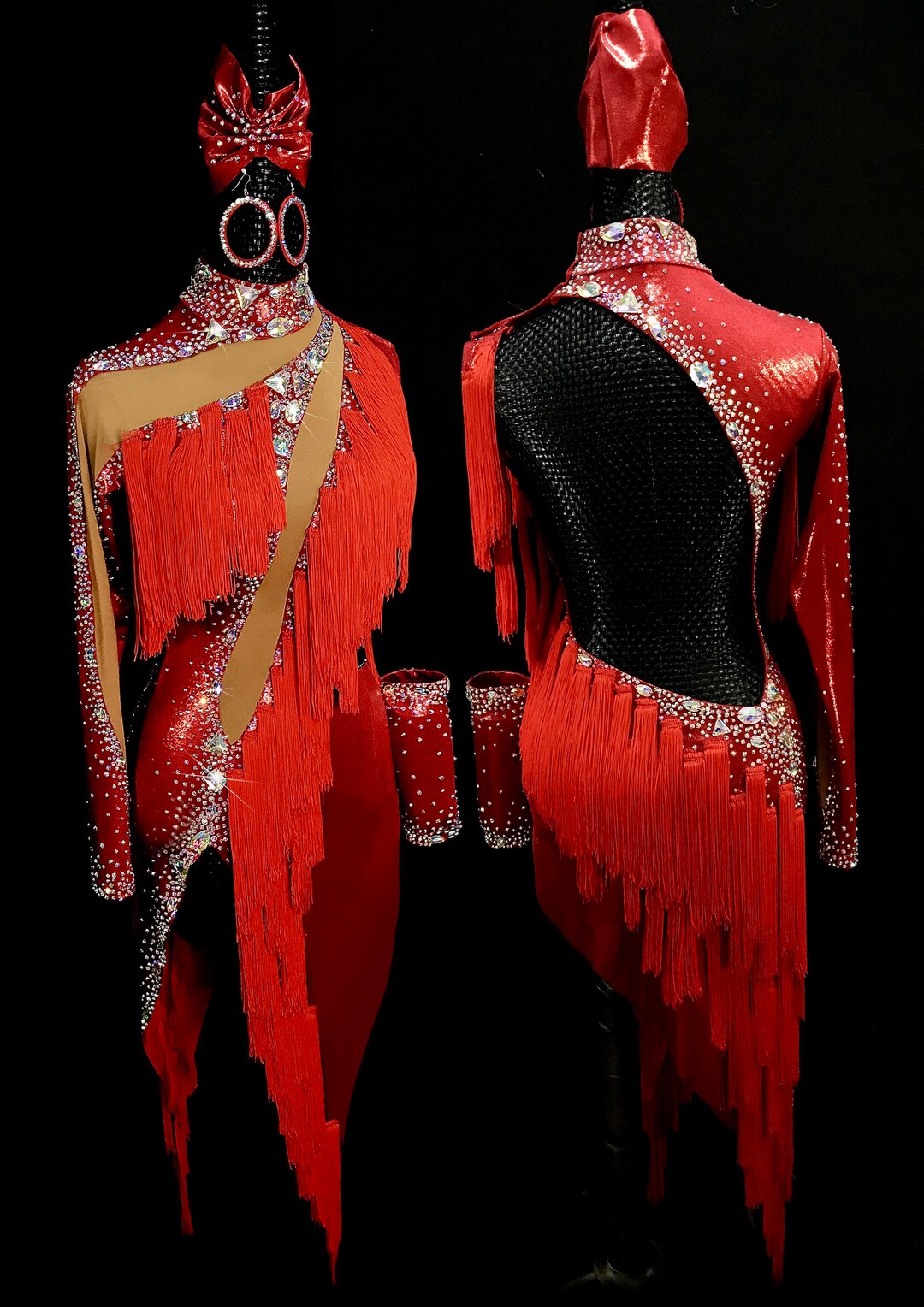 Red Latin Dance Dress With Fringe and Open Back Rhythm Dance Dress ...