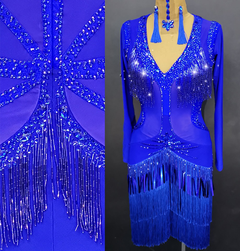 Blue Fringe Latin Dance Dress - Etsy