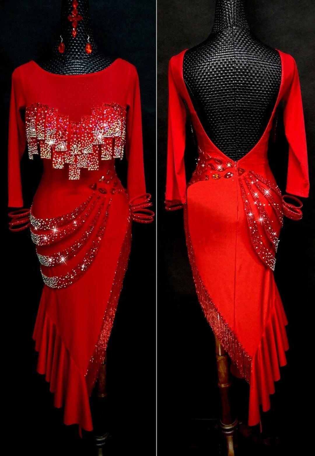 Red Latin Dress Rhythm Dress With Drapes L0095 - Etsy