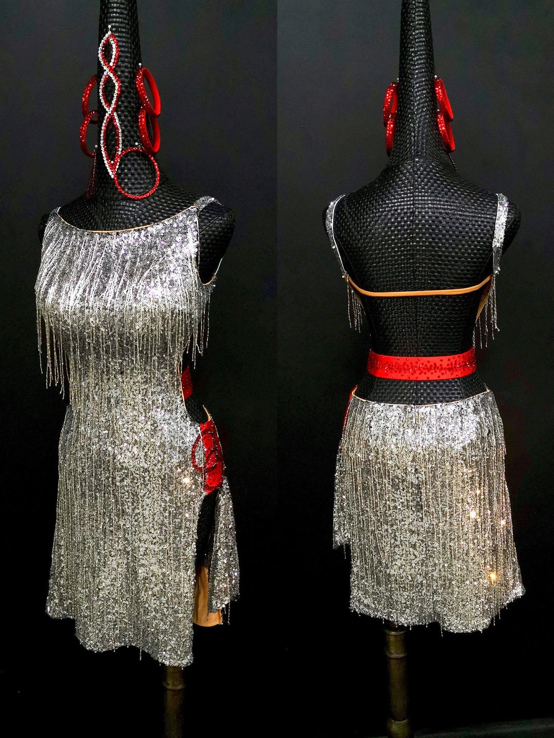 Silver Latin Dance Dress Silver Rhythm Dress With Beaded Fringe L0032 ...