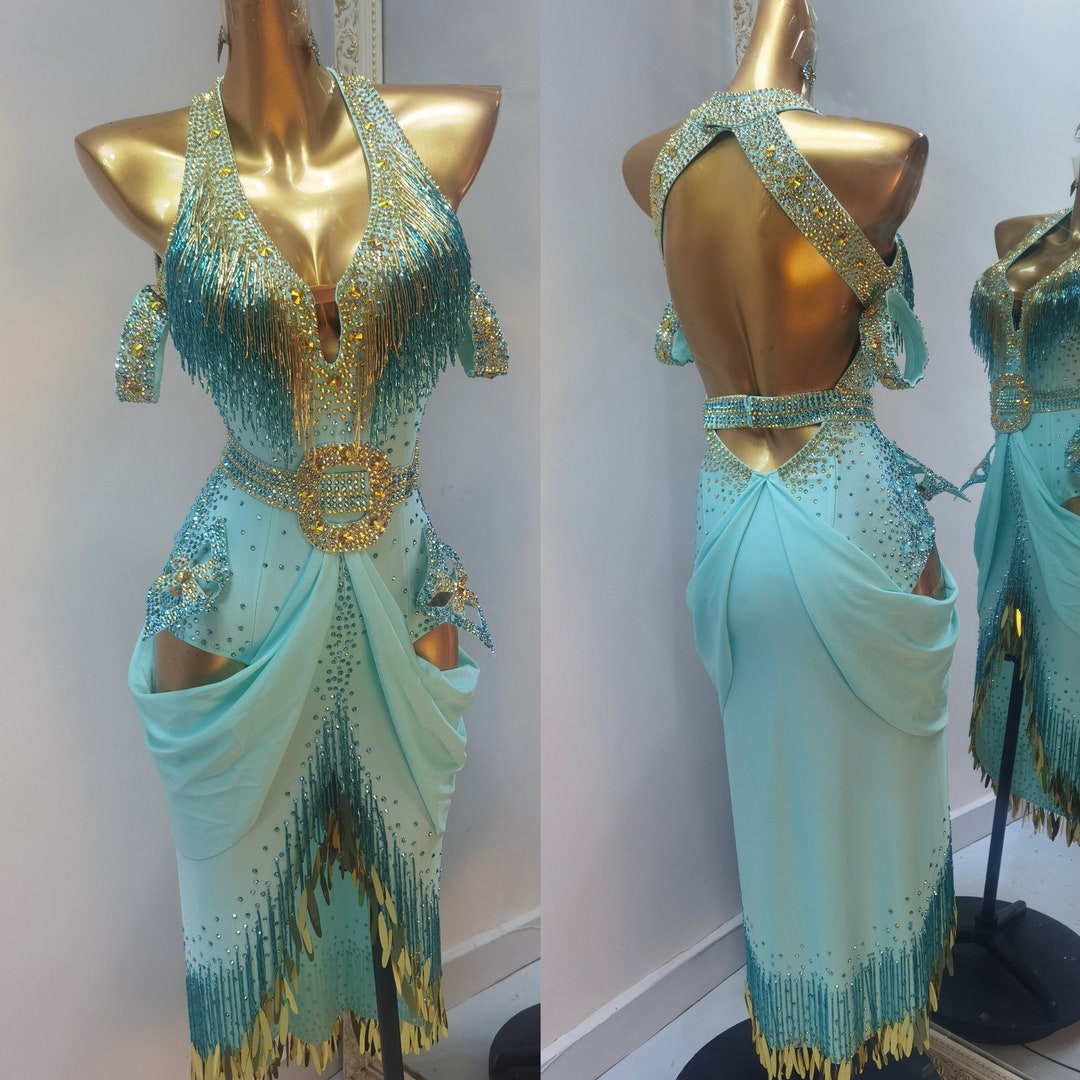 Light Blue Latin Dress Rhythm Dress With Belt and Open Back L0127 - Etsy