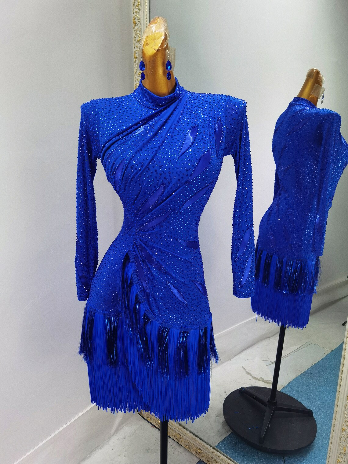 Royal Blue Latin Dress With Fringe and Tassels Rhythm Dress Fringe ...