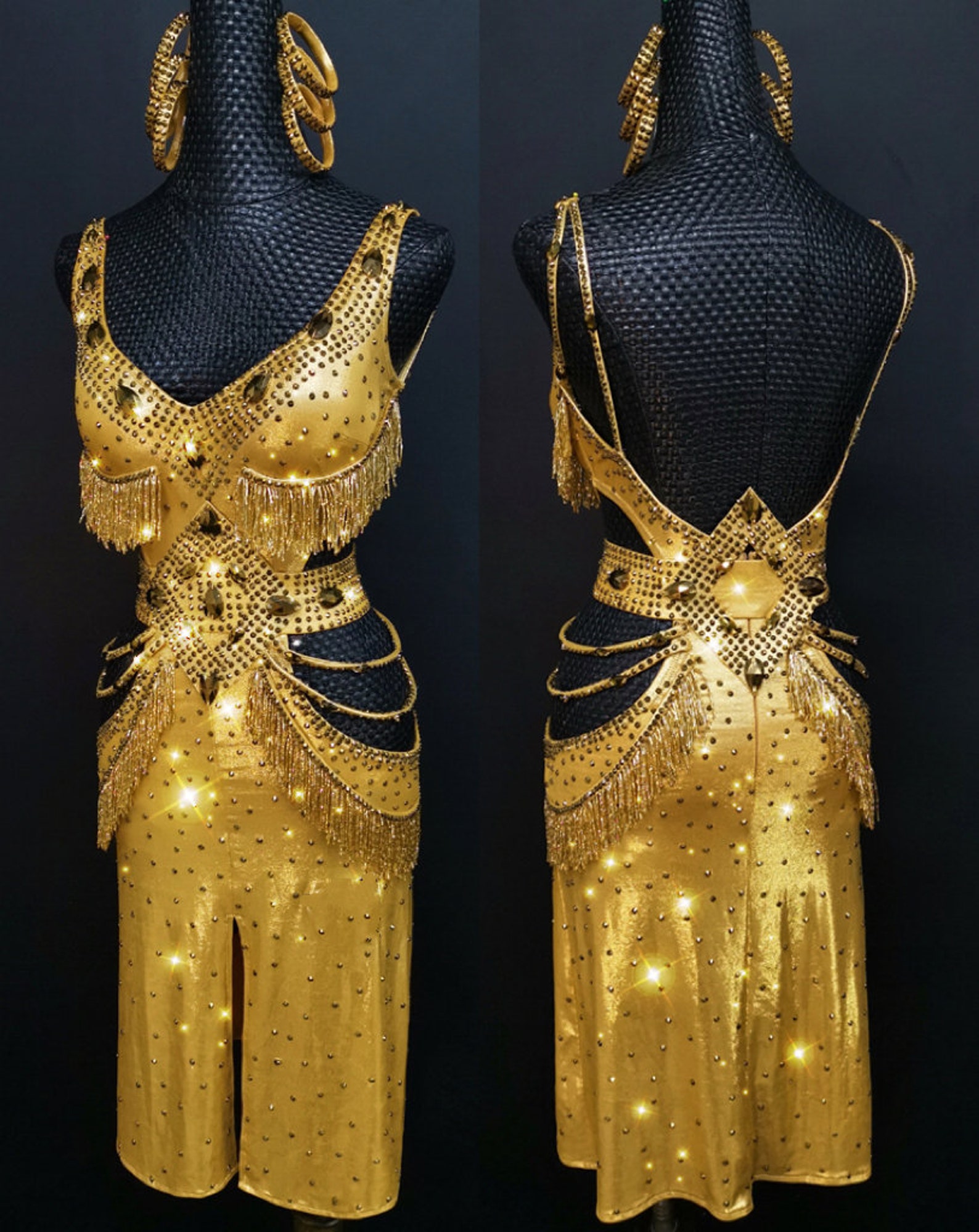 Gold Latin Dress With Hip Cut Out Details Rhythm Dress L0113 - Etsy