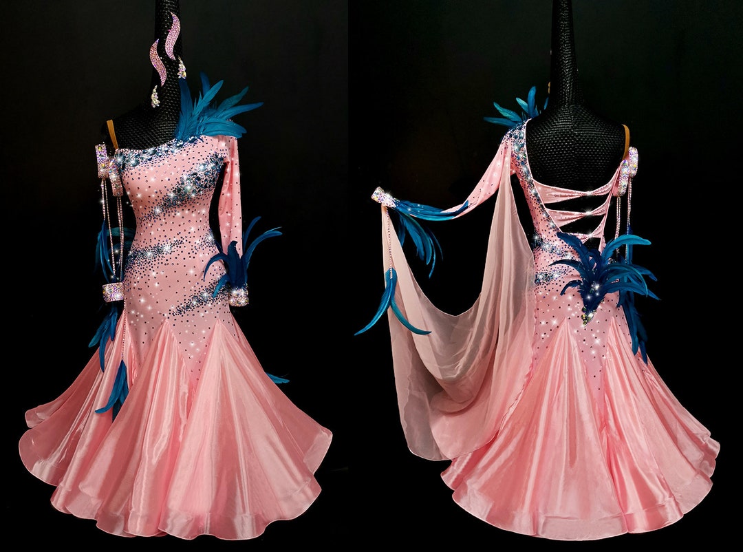 Coral Ballroom Dress With Teal Feather Coral Smooth Dress Standard ...