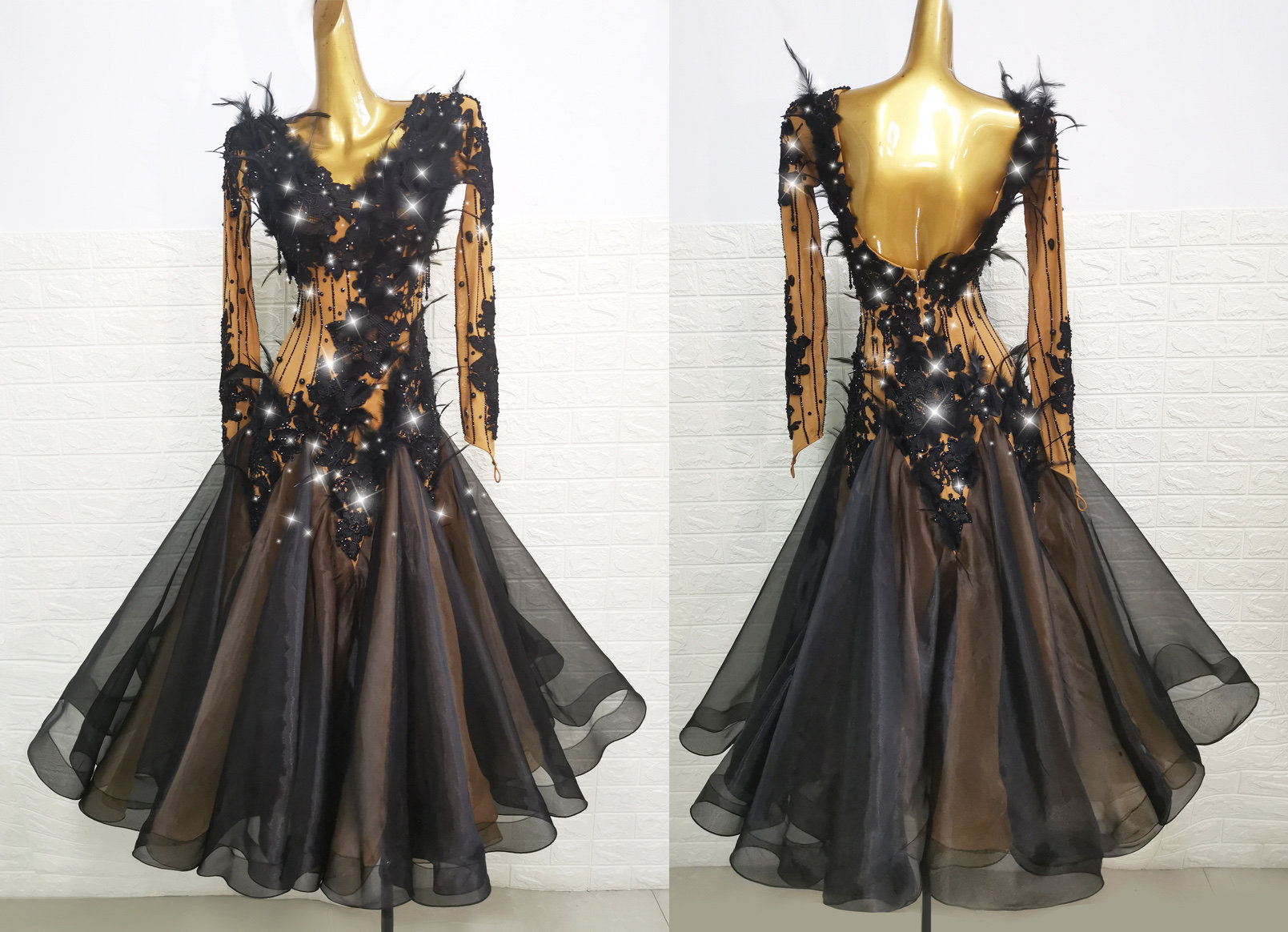 Black Ballroom Dance Dress With Appliqués and Crystals Standard Dress ...