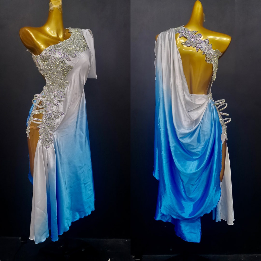 Ombre Blue and White Latin Dress Rhythm Dress With Lace L0123 - Etsy