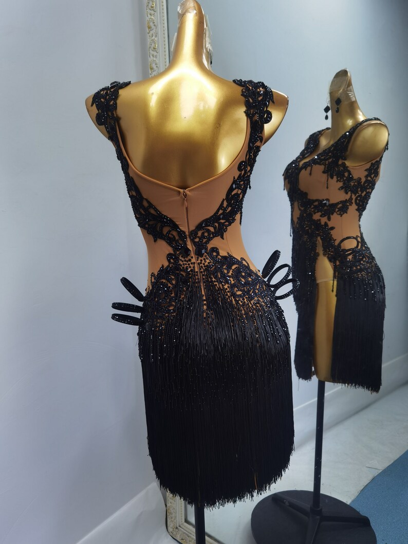 Black Lace Latin Dance Dress Rhythm Dress With Crystals L0150 - Etsy