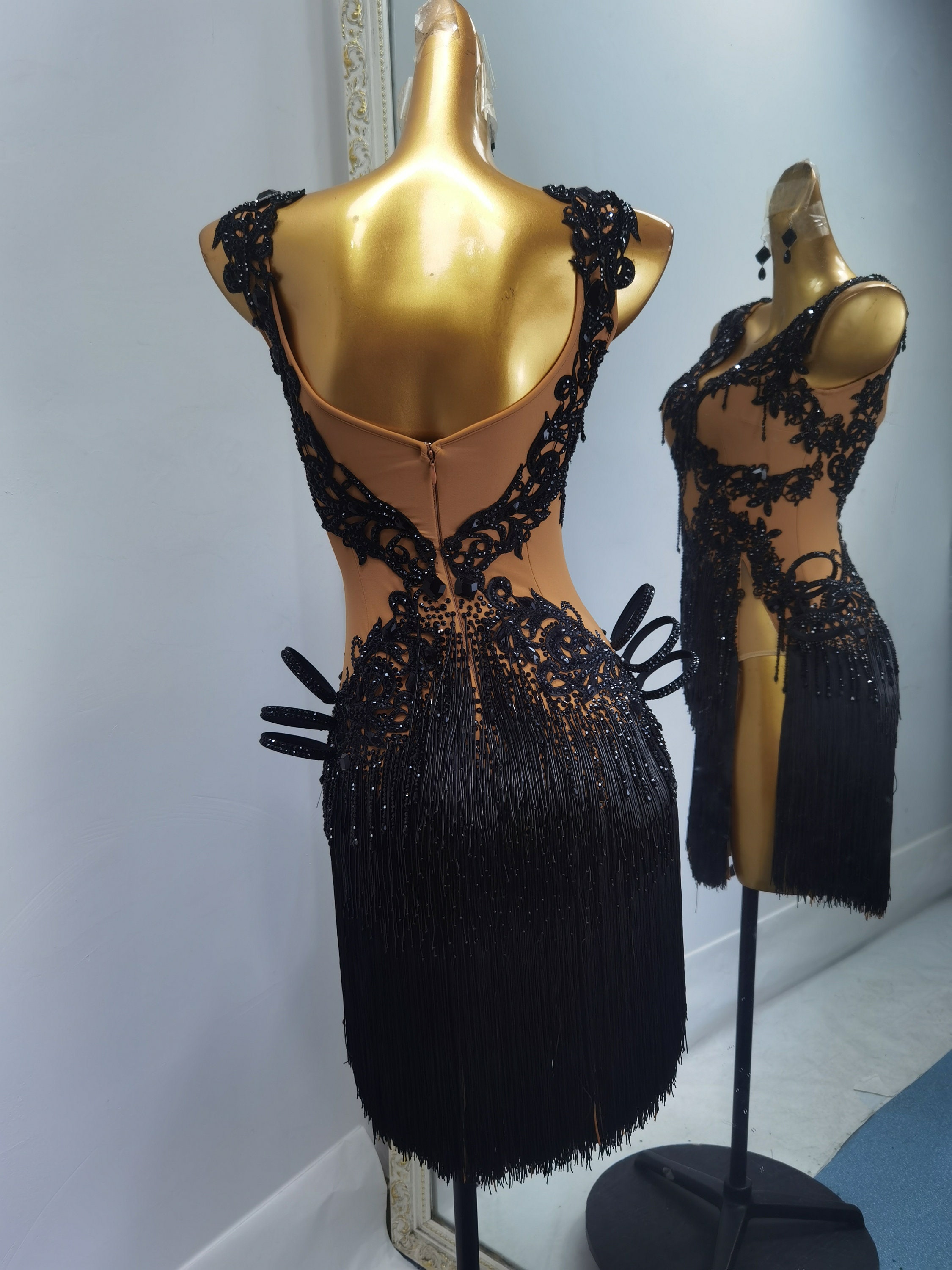 Black Lace Latin Dance Dress Rhythm Dress With Crystals L0150 - Etsy