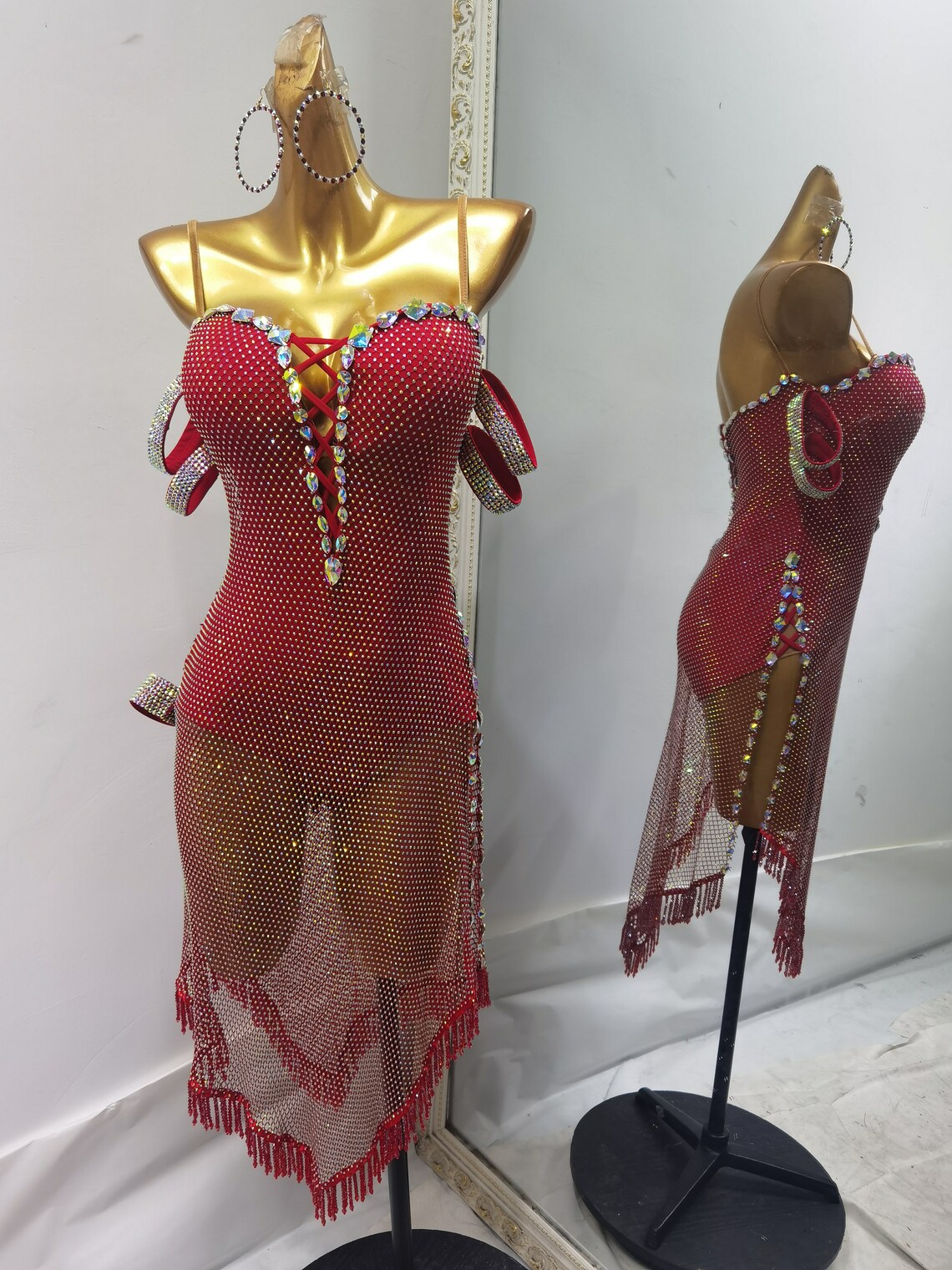 Red Latin Dress With Mesh Rhythm Dress With Mesh L0159 - Etsy