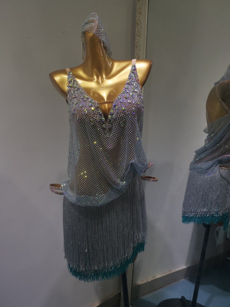 Silver Mesh Latin Dance Dress With Fringe L0162 - Etsy