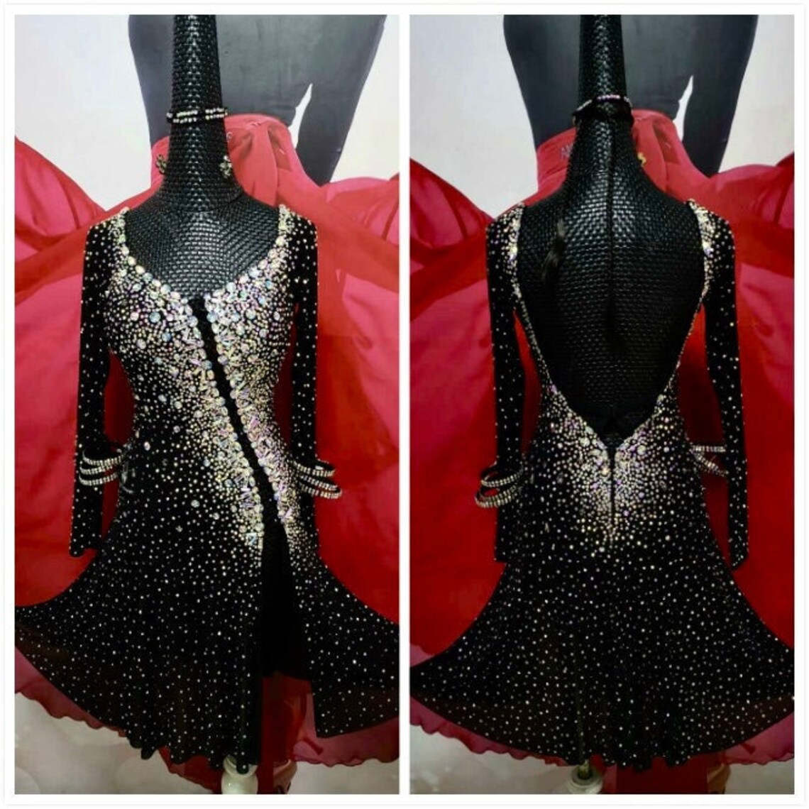 Black Sparkling Latin Dance Dress Rhythm Dress Full of Stones With a ...