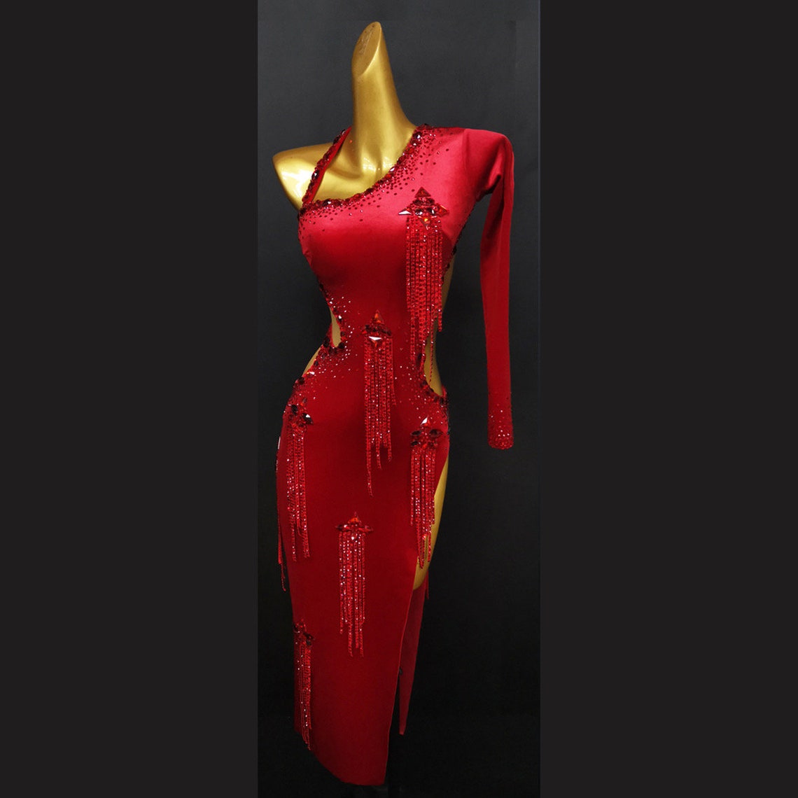 Argentine Tango Dress Sexy Red Latin Dance Dress With Beaded Fringe Red ...