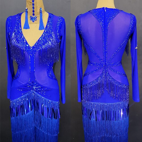 Blue Fringe Latin Dance Dress - Etsy