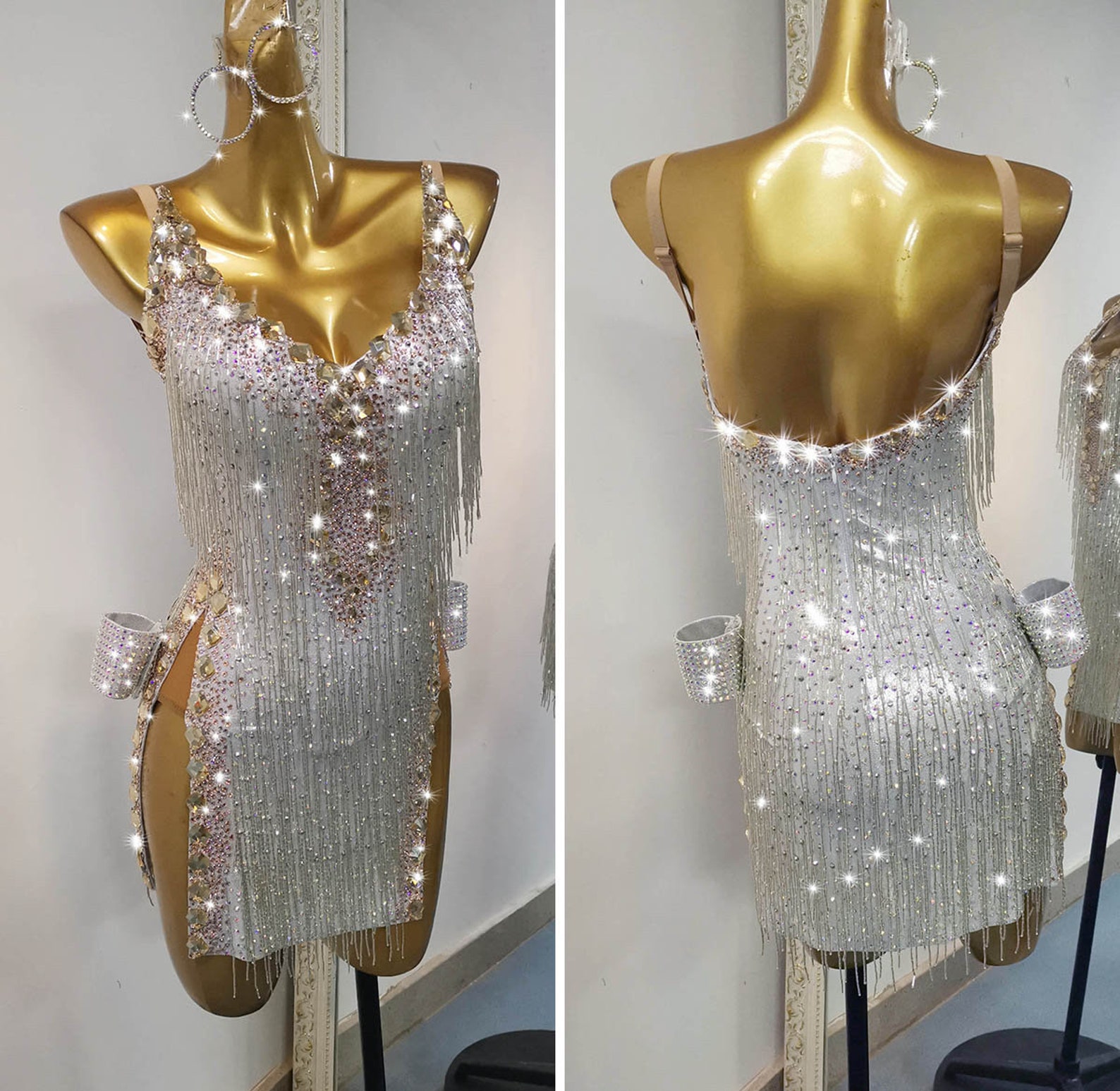 Silver Latin Dance Dress With Full of Stones and Beaded Fringe L0162 - Etsy