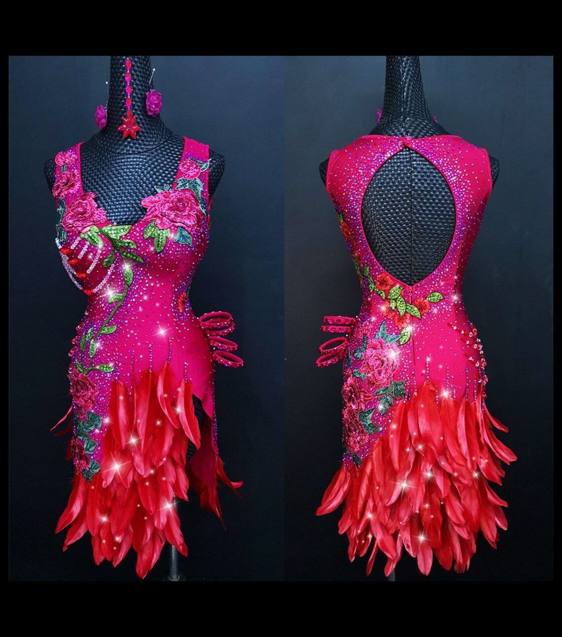 Cherry Red Latin Dress Rhythm Dress With Embroidery | Etsy