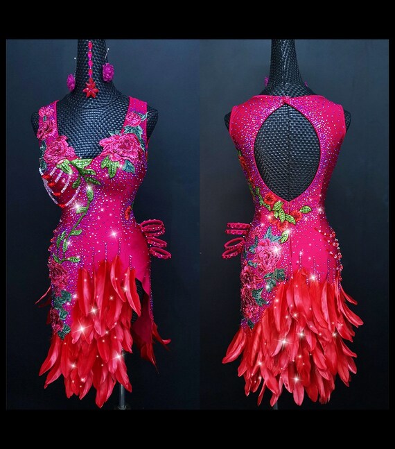 Cherry Red Latin Dress Rhythm Dress With Embroidery | Etsy