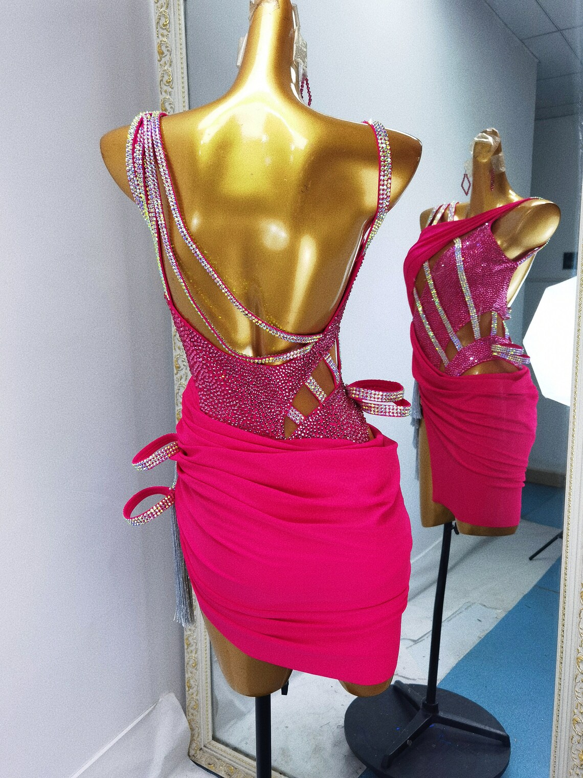 Hot Pink Latin Dance Dress Fuchsia Rhythm Dress With Tassels L0142 - Etsy