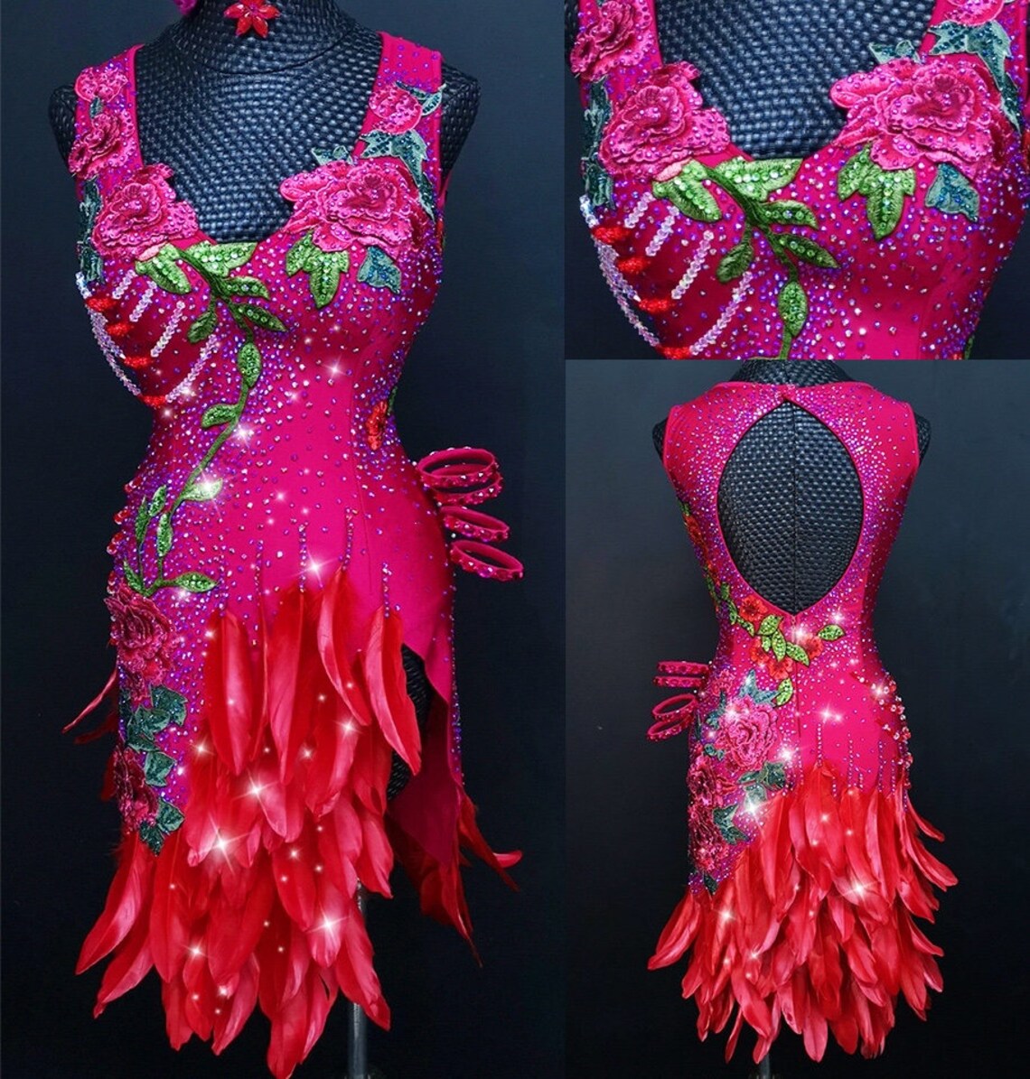 Cherry Red Latin Dress Rhythm Dress With Embroidery | Etsy