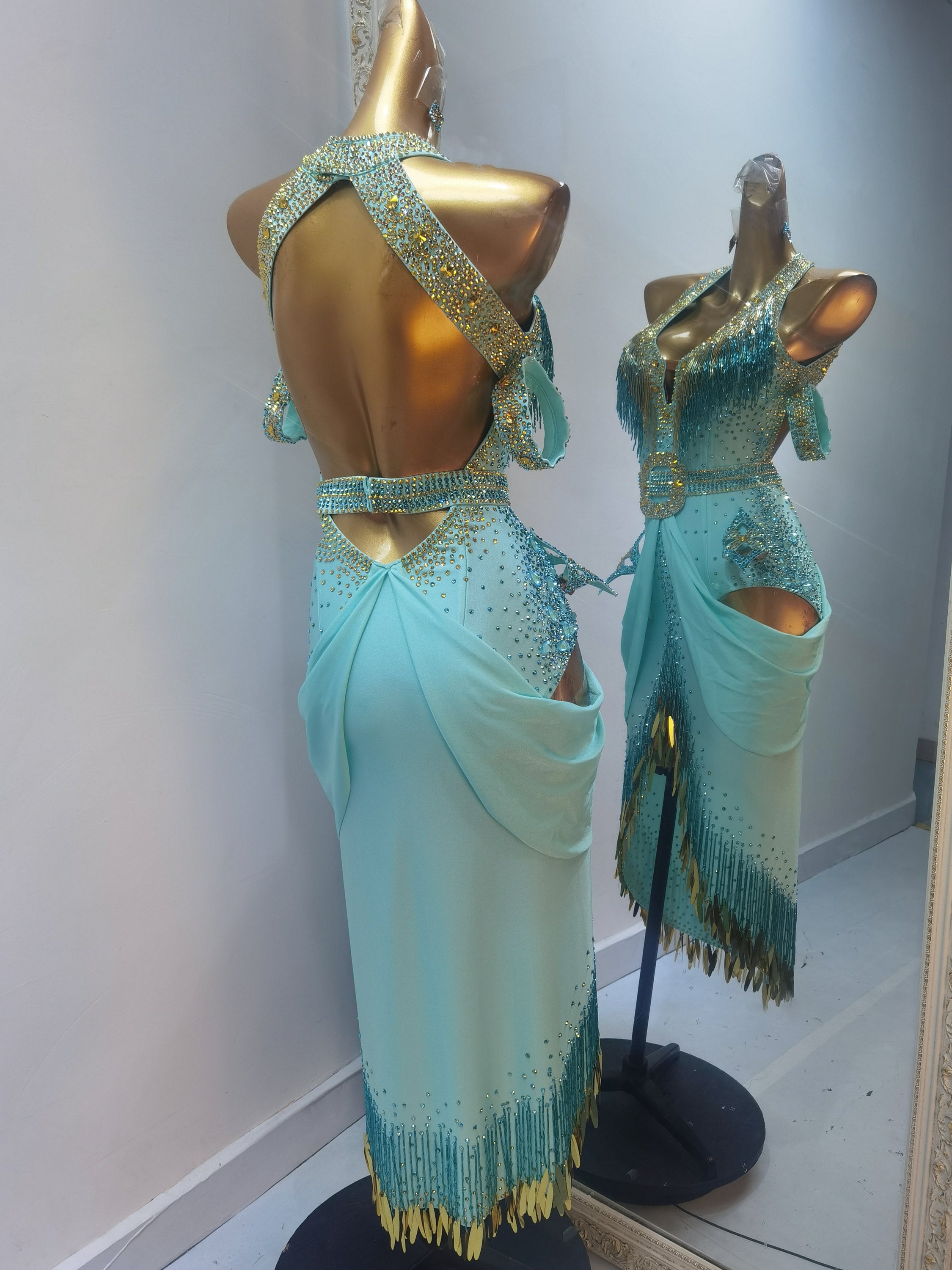 Light Blue Latin Dress Rhythm Dress With Belt and Open Back L0127 - Etsy