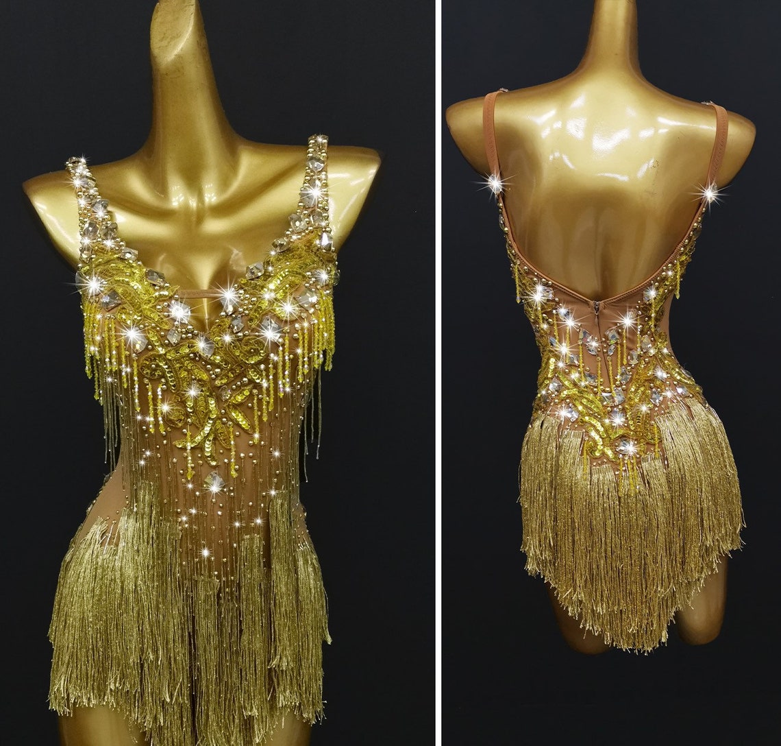 Gold Fringe Latin Dress Rhythm Dress Salsa Dress L0108 - Etsy