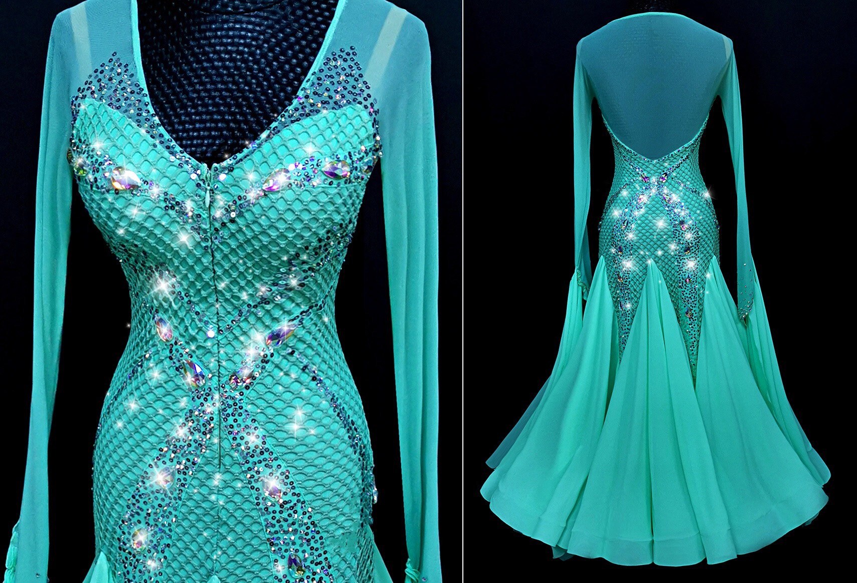 Sparkling Aquamarine Ballroom Dress Turquoise Smooth Dress Standard ...