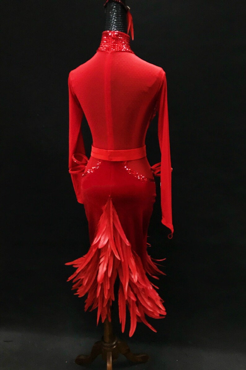 Red Feather Latin Dance Dress Red Feather Rhythm Dress L0030 - Etsy