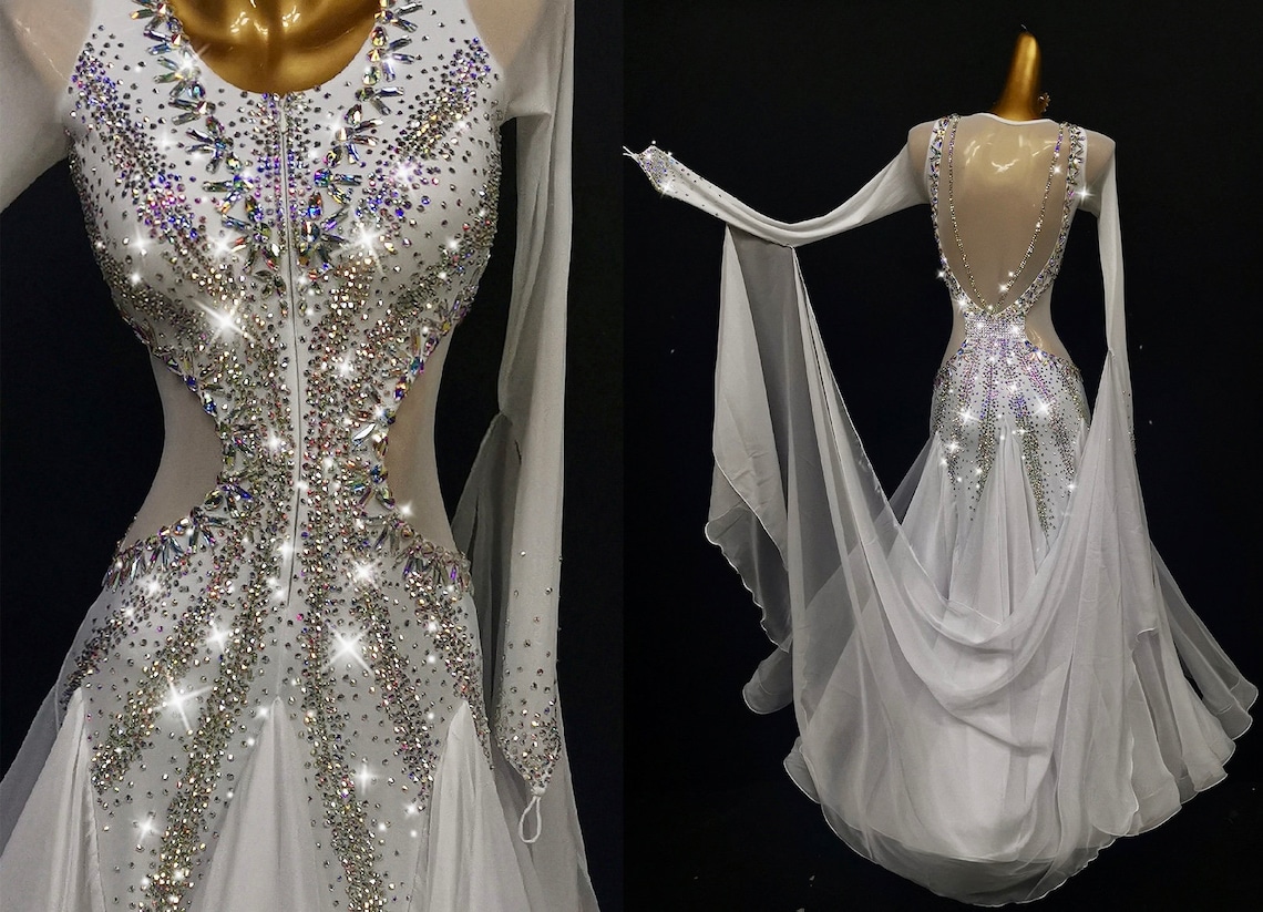 White Sparkling Ballroom Dance Dress Smooth Dance Dress With Crystals ...