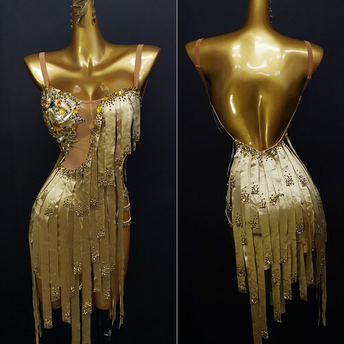 Shining Gold And Pink Fizz Latin Dance Dress Hot Pink Rhythm Etsy
