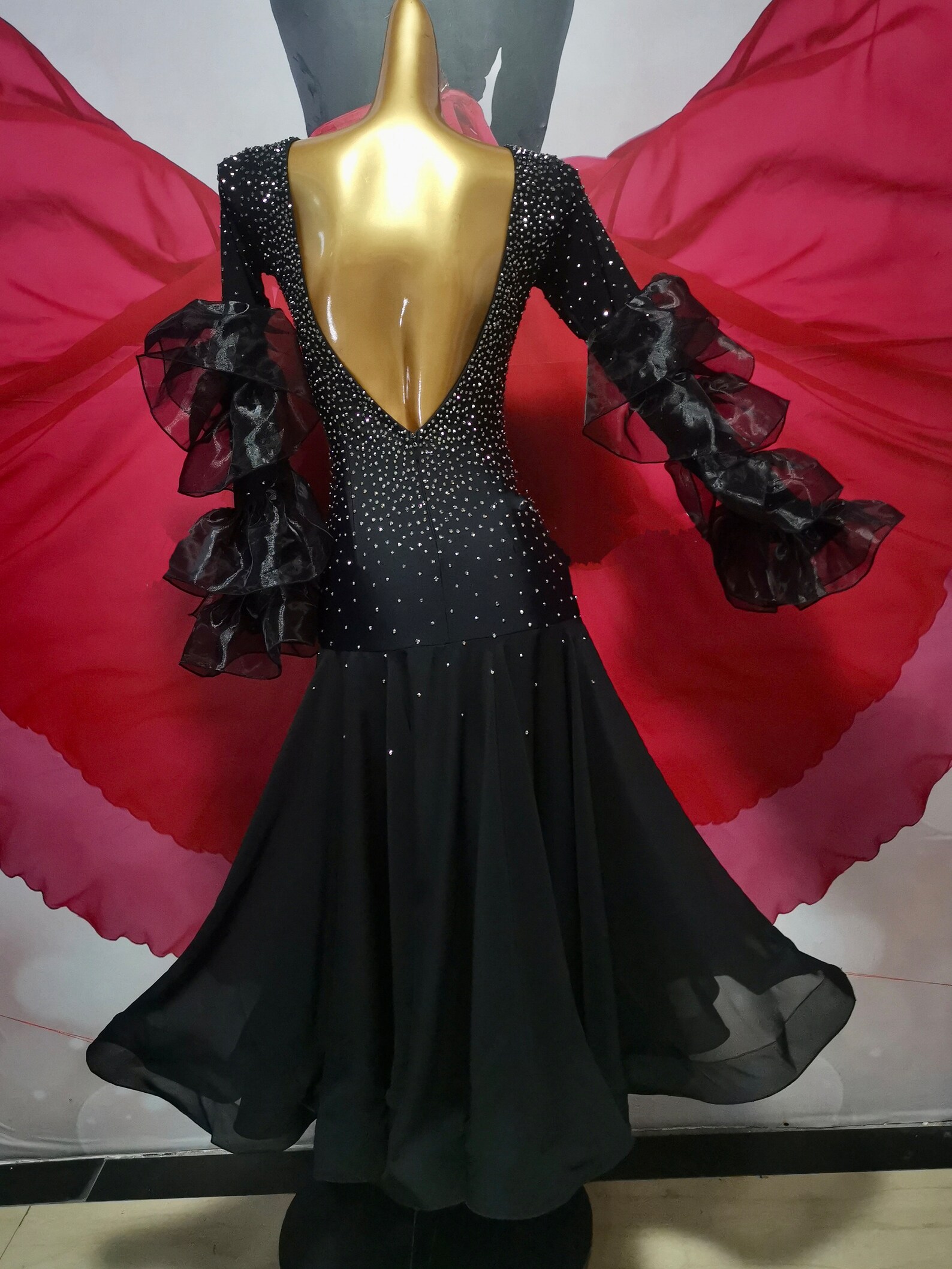 Black Ballroom Dress Standard Dress Smooth Dress With Puff Sleeves ...