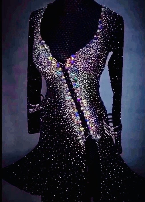 Black Sparkling Latin Dance Dress Rhythm Dress Full of Stones With a ...