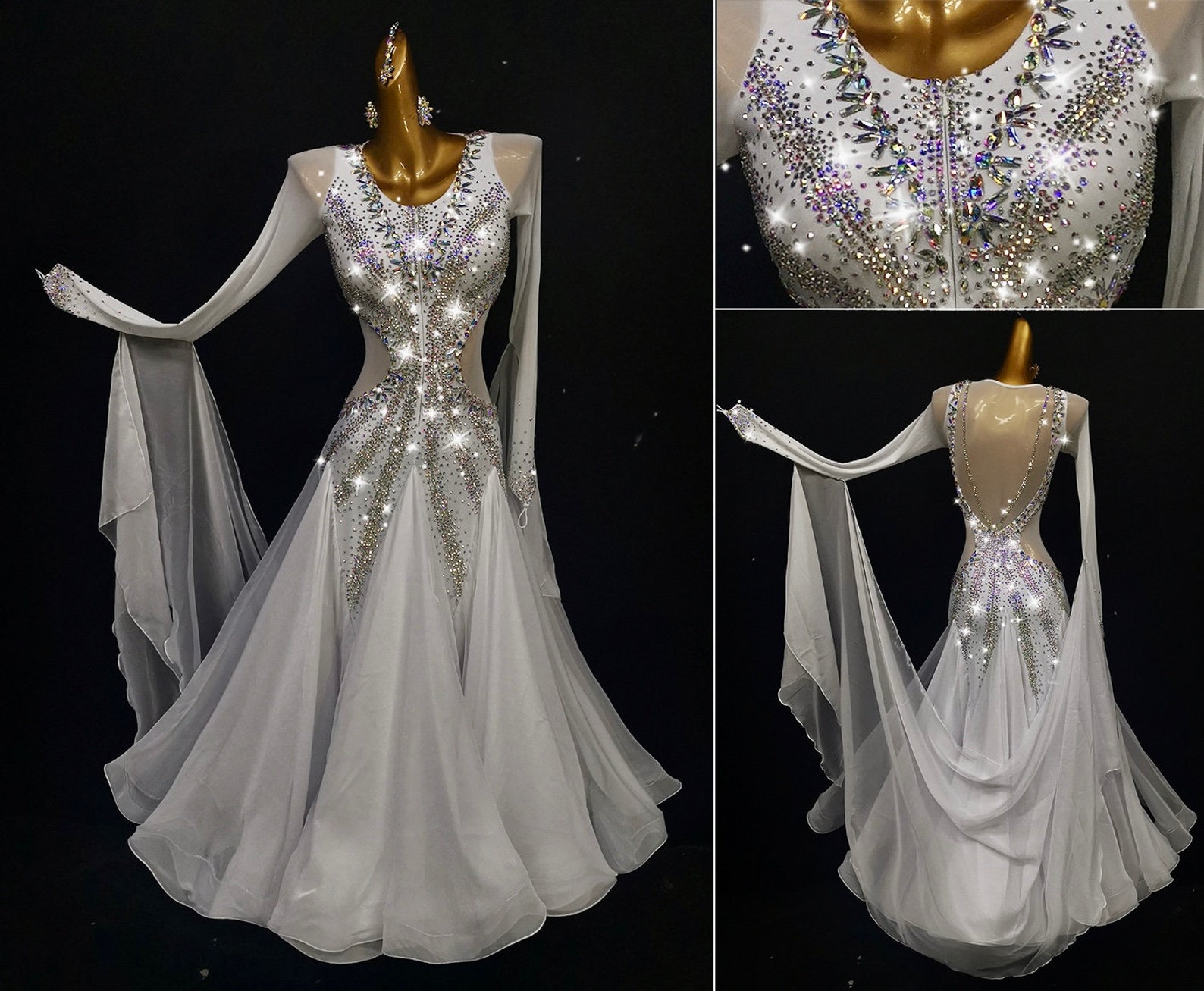 White Sparkling Ballroom Dance Dress Smooth Dance Dress With Crystals ...