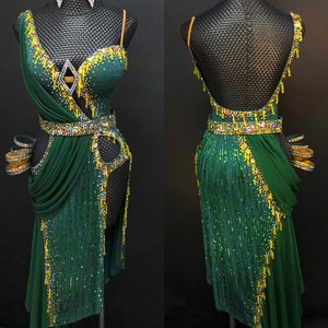 Argentine Tango Dress Emerald Green Latin Dance Dress With Special Cut ...