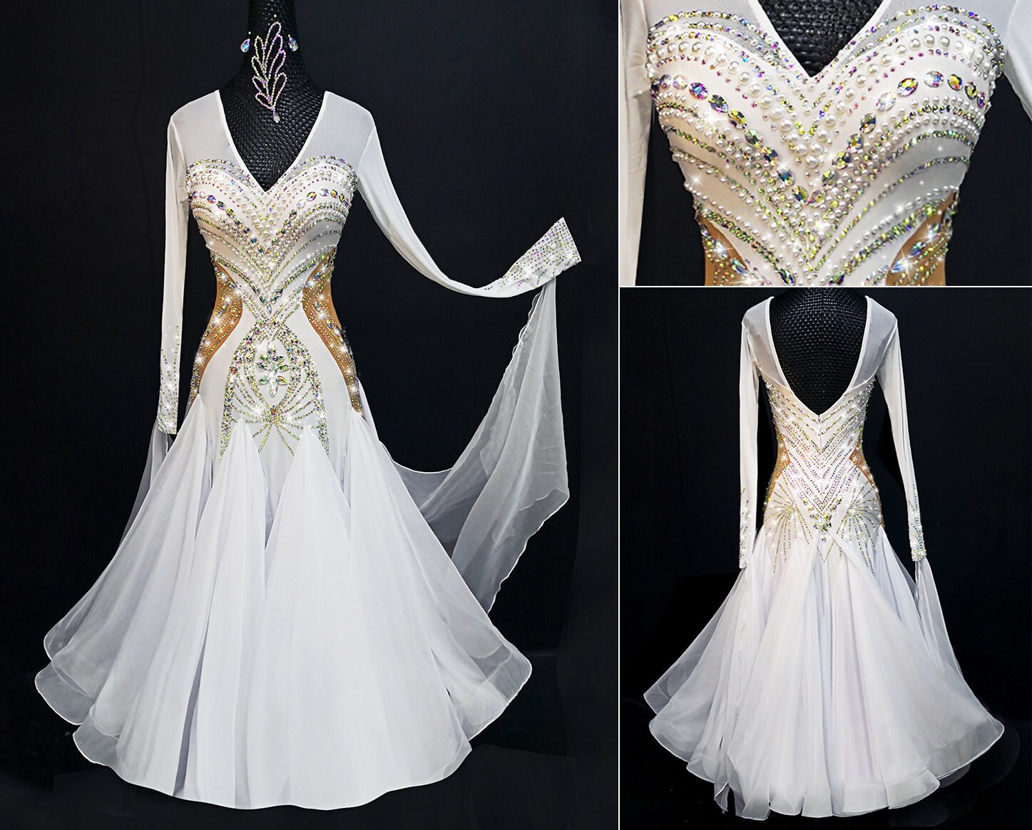 White Ballroom Dress Smooth Dance Dress With Crystals B0082 - Etsy