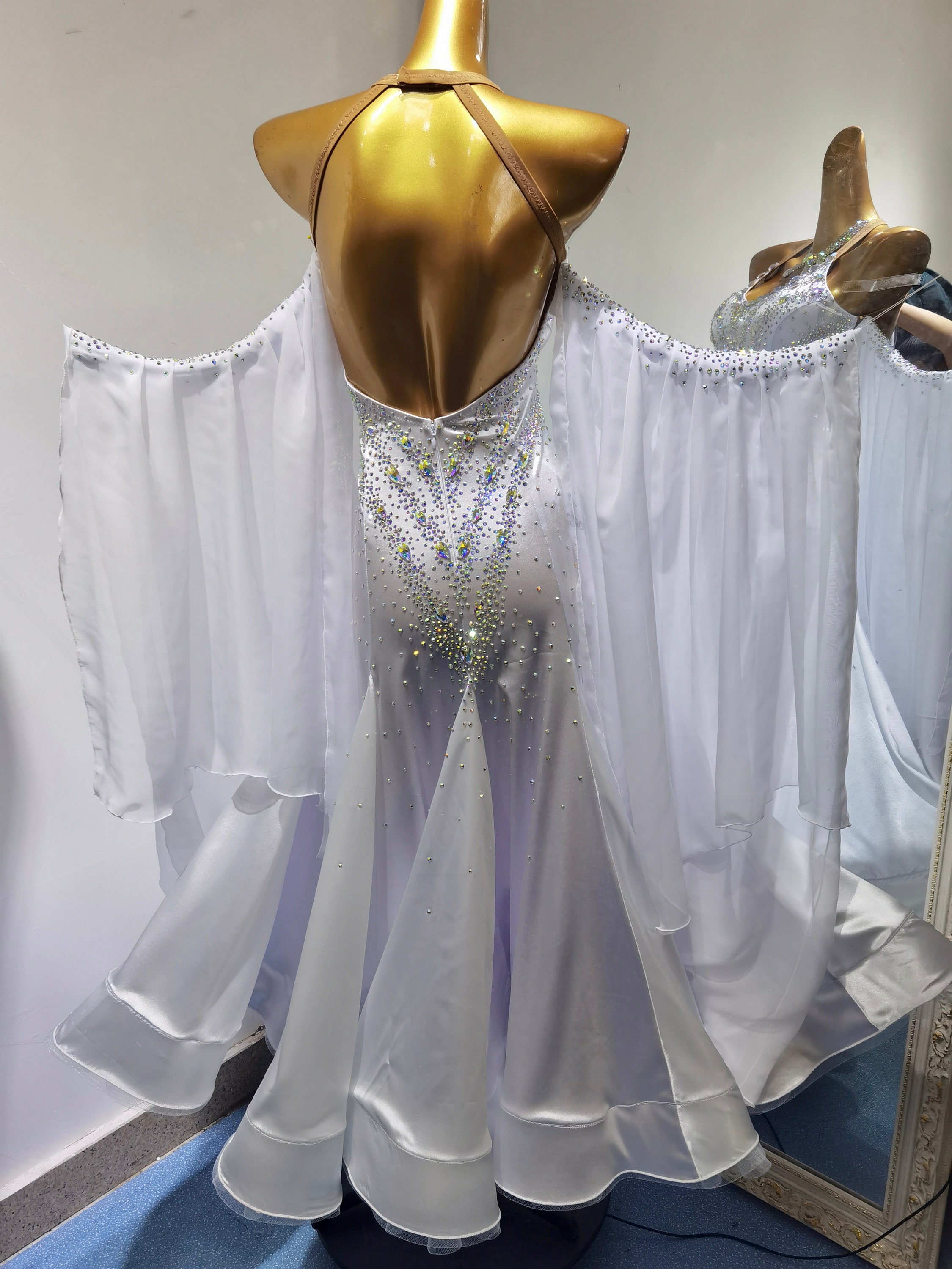 White Ballroom Dress With Floats and Crystals White Smooth Dress ...