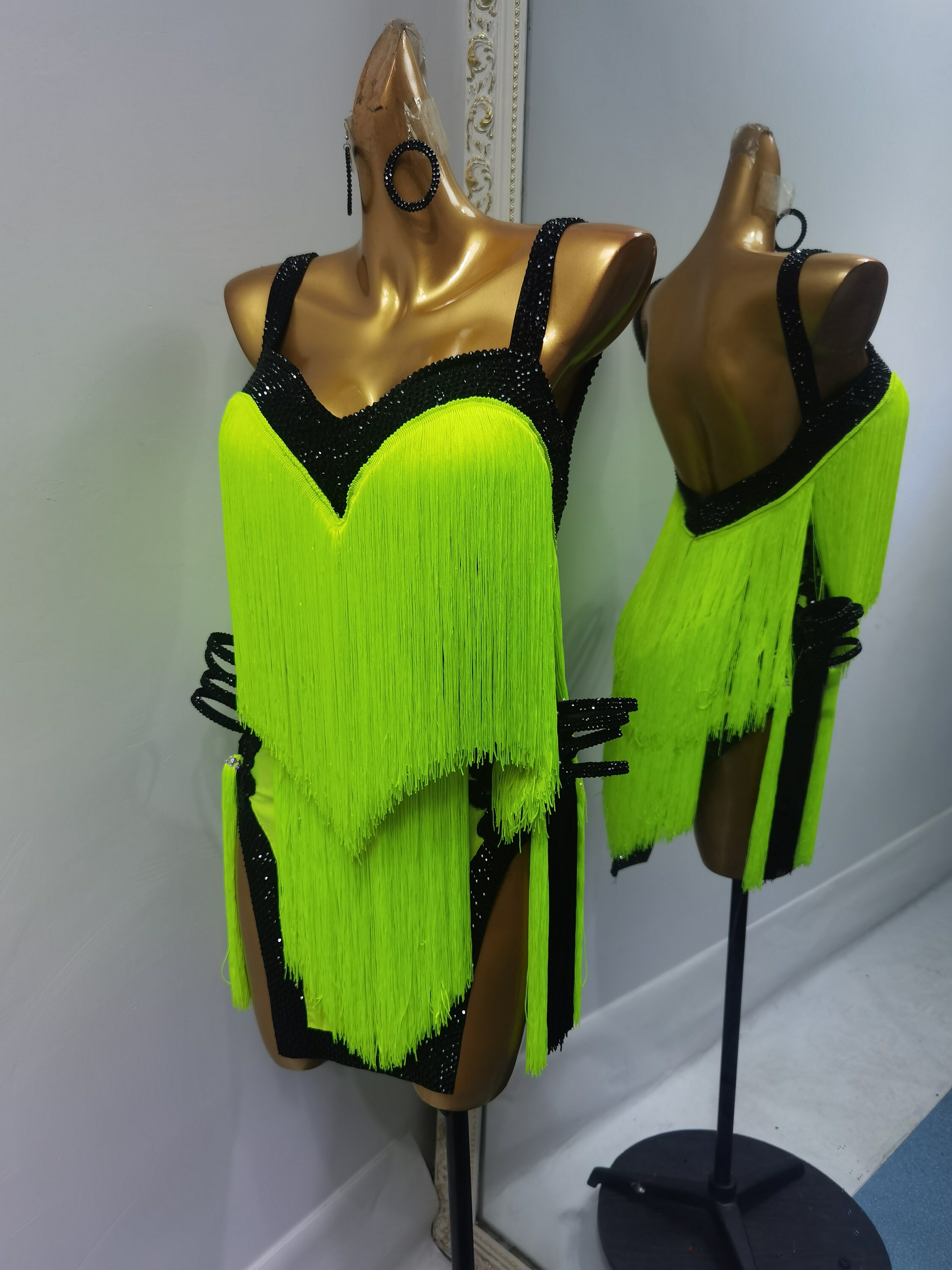 Neon Green Latin Dress With Fringe Neon Green Rhythm Dress L0143 - Etsy