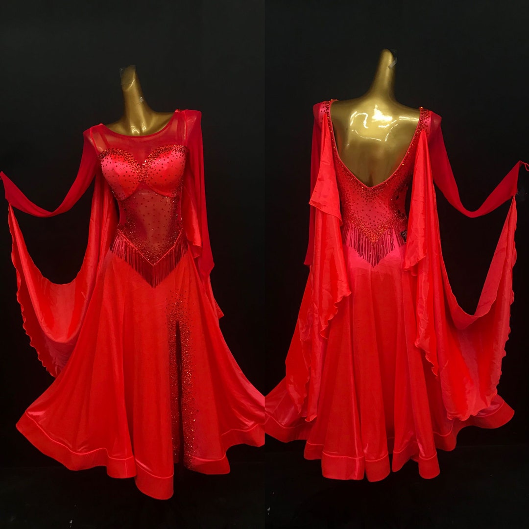 Red Smooth Dress Red Ballroom Dress Standard Dress With Beaded Fringe ...