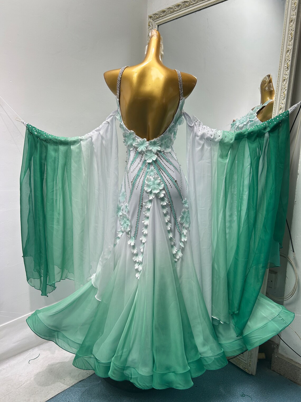 Ombre Green White Floral Smooth Ballroom Dance Dress Ombre Green Smooth ...