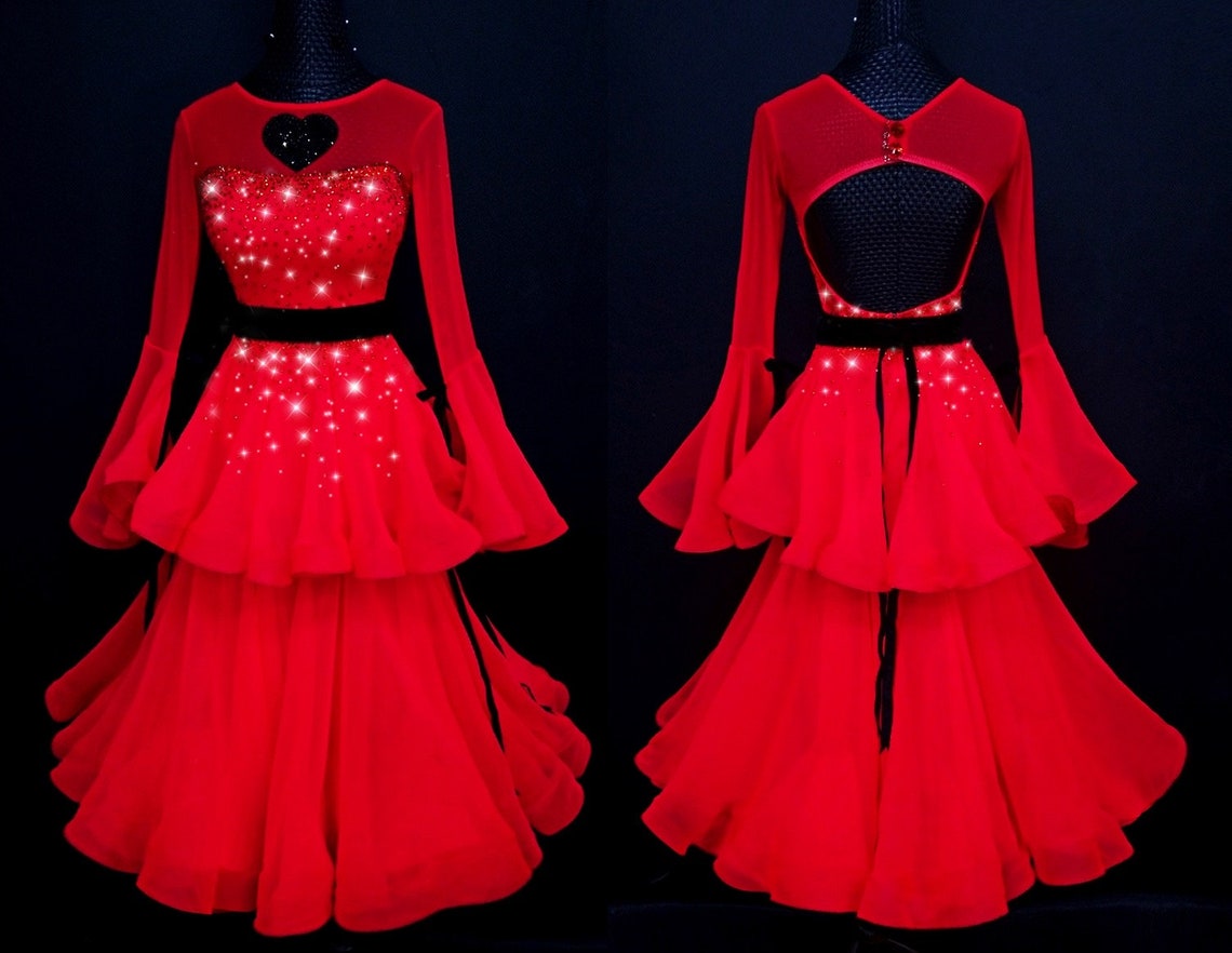 Red Ballroom Dress Smooth Dress With Multiple Layers Standard Dress ...