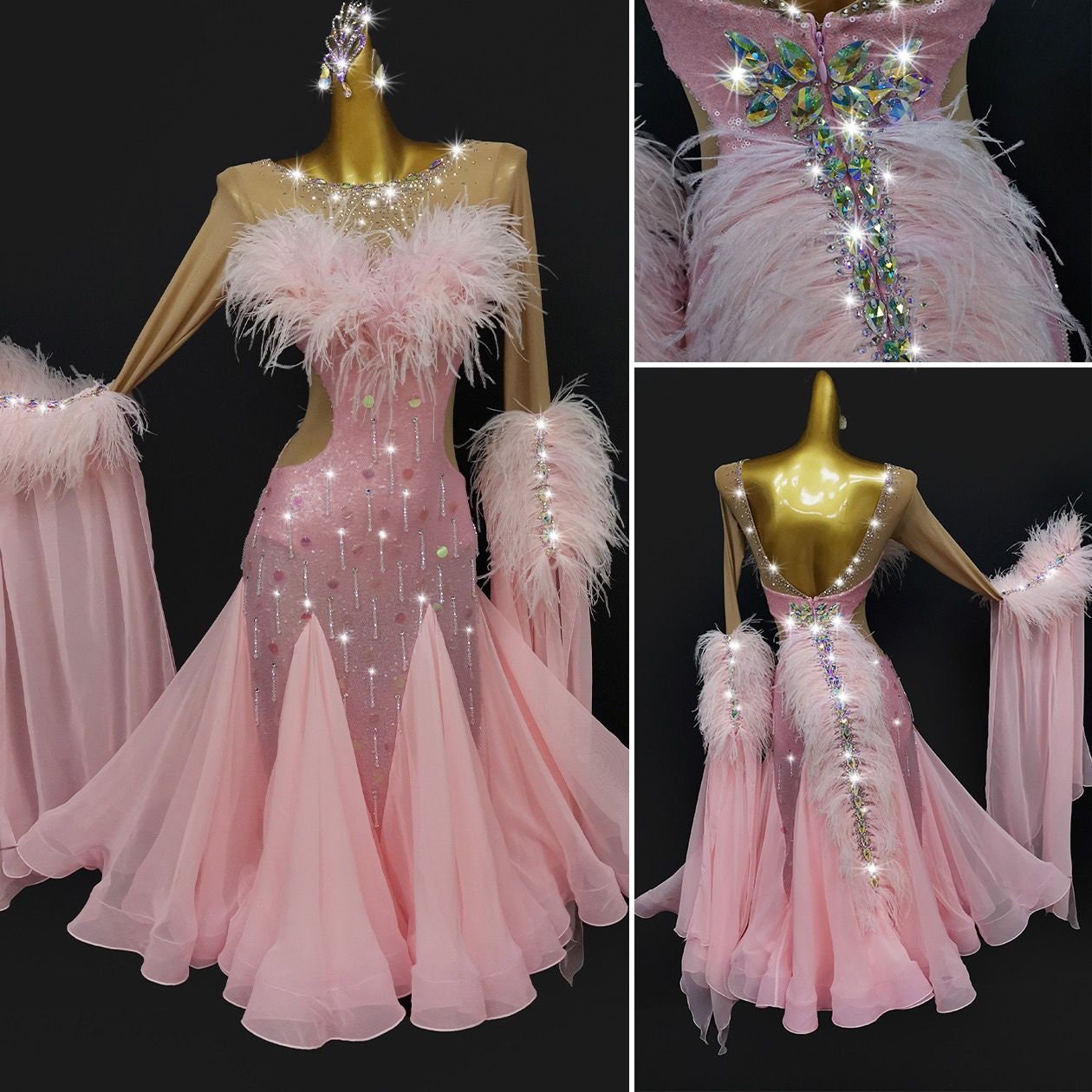 Pink Ballroom Dress With Back Tail Details B0091 - Etsy