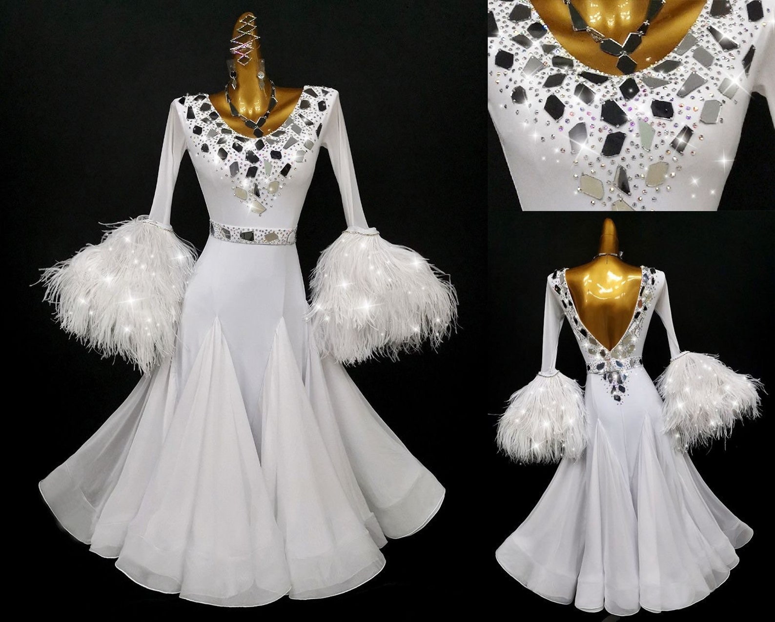 White Ballroom Dance Dress With 2 Types of Streamers White Standard ...
