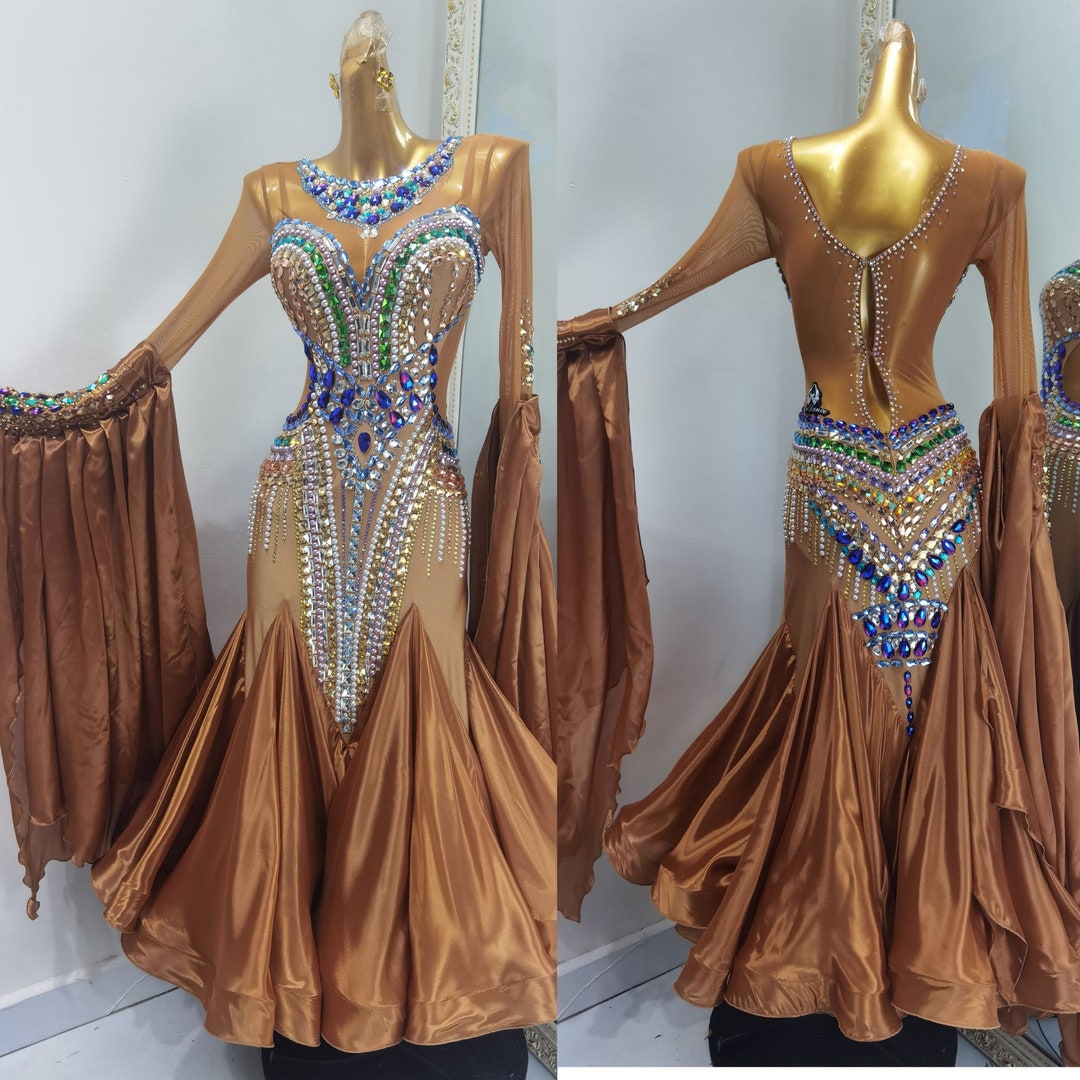 Bronze Ballroom Dress With Multi-color Crystals Smooth Dress Standard ...