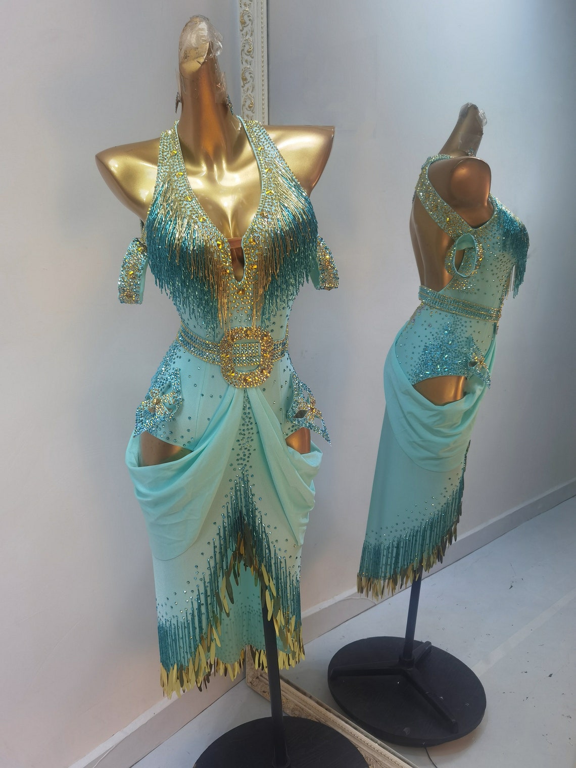 Light Blue Latin Dress Rhythm Dress With Belt and Open Back L0127 - Etsy