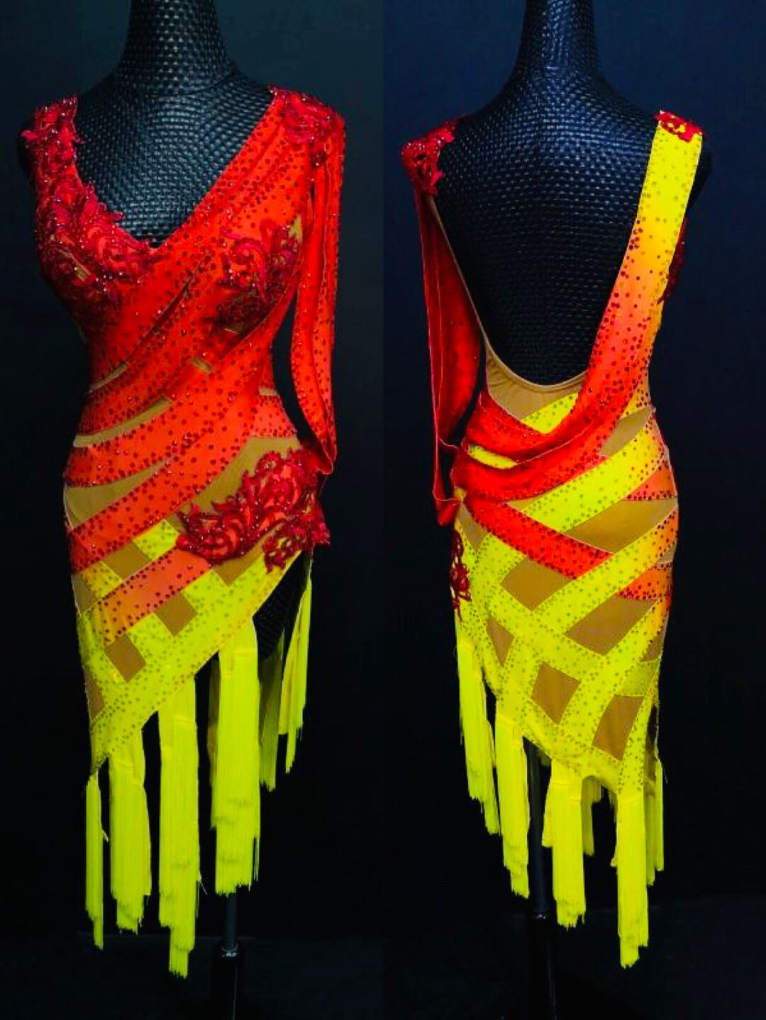 Red and Yellow Ombre Petal Lace Latin Dance Dress Rhythm Dress L0041 - Etsy